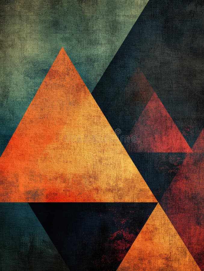 Asymmetrical Triangles in Bold Colors are Layered Against a Textured ...