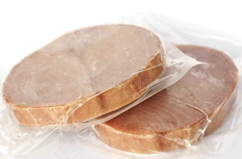 Filetes De Atún Congelados Sobre Fondo De Piedra Gris Vista Superior ...