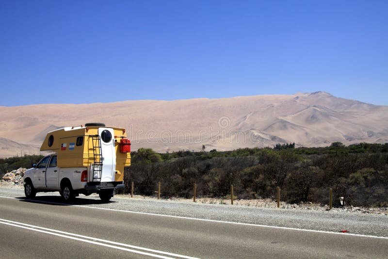 ATACAMA DESERT, CHILE - DECEMBER 19. 2011: 4 Wheel Camper on Highway ...