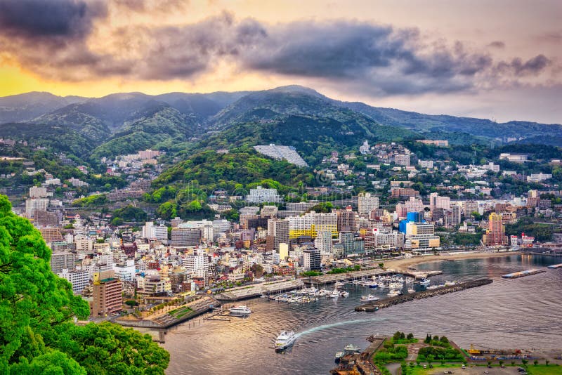Atami, Japan Skyline stock image. Image of onsen, buildings - 92844677