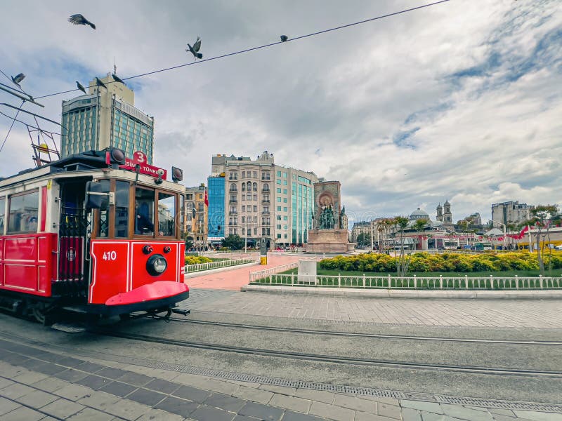 Ataturk Statue and Nostalgic Tram in Taksim Square in Istanbul ...
