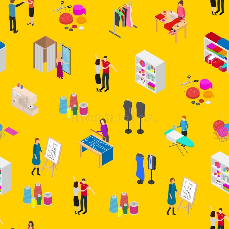 Atelier Studio Concept Seamless Pattern Background Isometric View ...