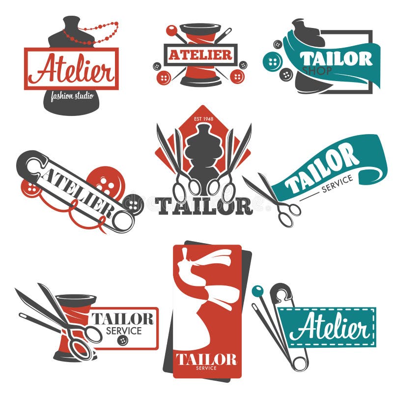 Atelier and Tailor Service Isolated Icons Mannequin and Sewing Tools ...