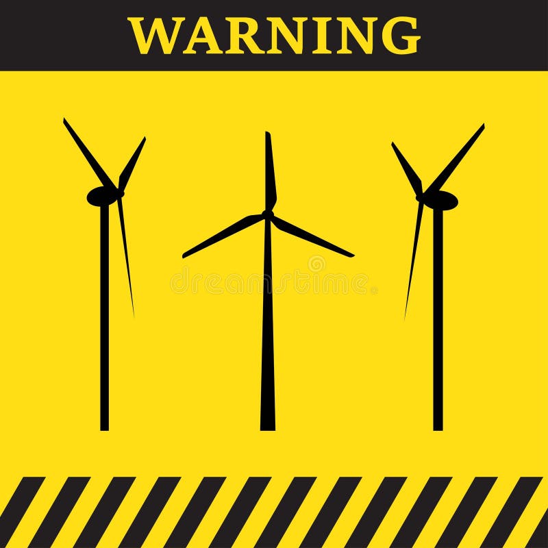 Warning Wind Turbines Area Symbol on Yellow Background with Text Stock ...