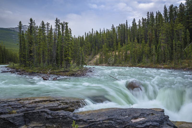 Athabasca River at Sunwapta Falls Stock Image - Image of environment ...