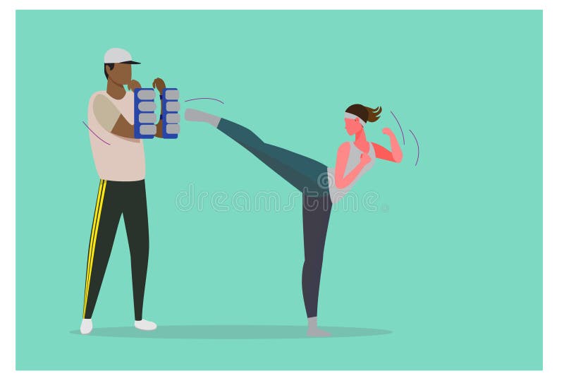 An Athelete Practising Kick Boxing with the Help of a Coach Stock ...