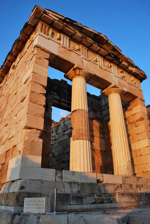 The Athenian Treasury in Delphi Stock Photo - Image of heritage ...