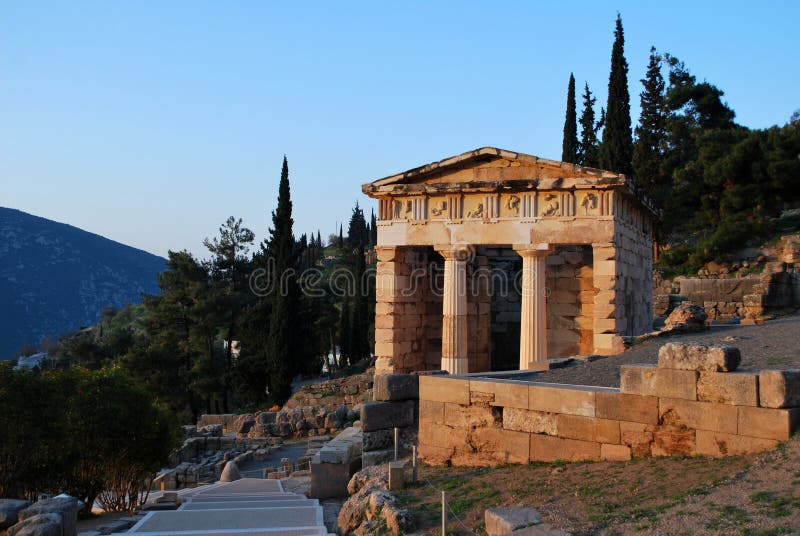 The Athenian Treasury in Delphi Stock Photo - Image of outdoors ...