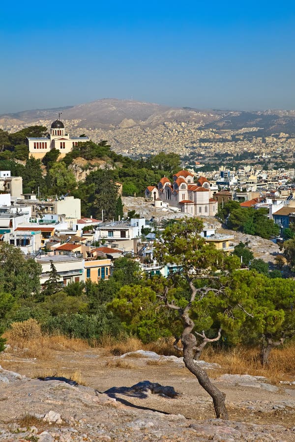 Dusk View Over Athens Suburbs To the Parthenon on the Acropolis ...