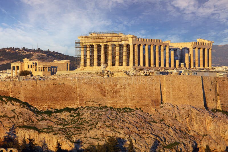Athens, Acropolis Illuminated Under Full Moon Stock Photo - Image of ...