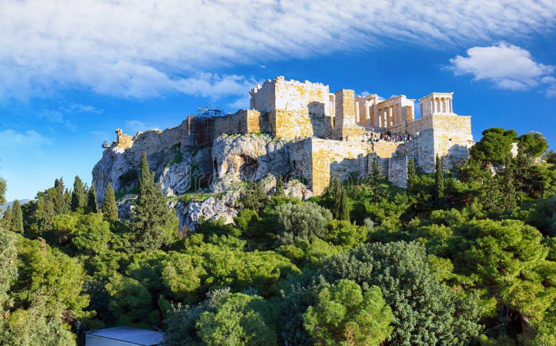 Athens, Acropolis Illuminated Under Full Moon Stock Photo - Image of ...
