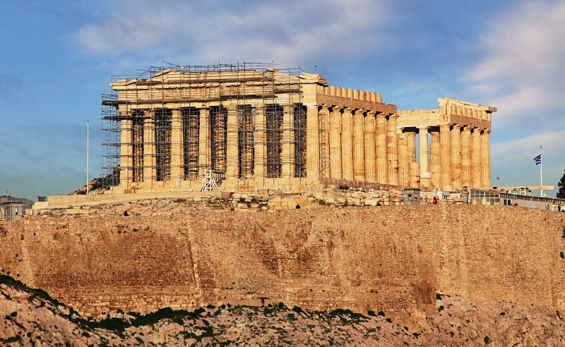 Athens, Acropolis Illuminated Under Full Moon Stock Photo - Image of ...