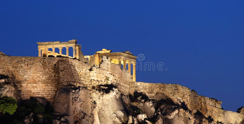 Athens, Acropolis Illuminated Under Full Moon Stock Photo - Image of ...