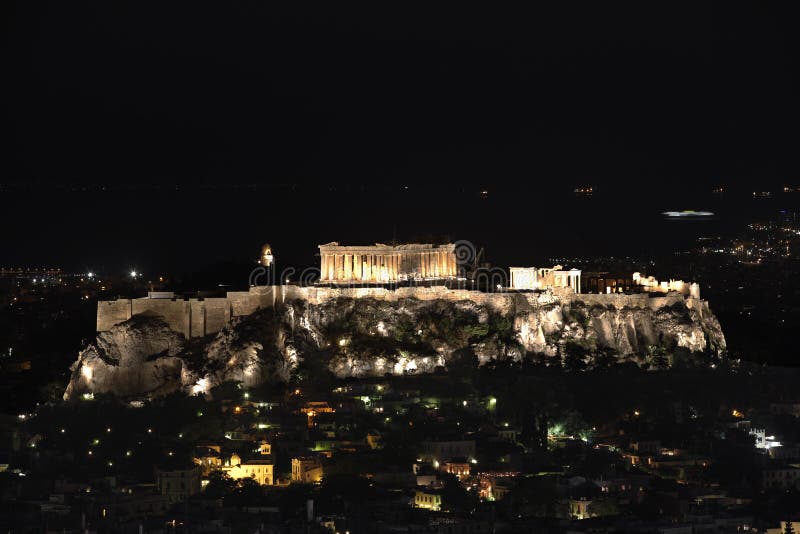 Athens and Acropolis by Night Stock Photo - Image of history ...