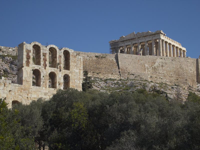 Athens, Acropolis Illuminated Under Full Moon Stock Photo - Image of ...