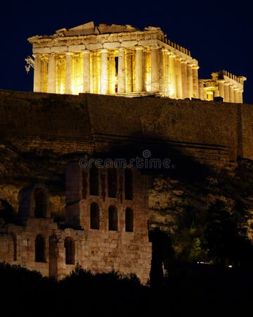 Athens Acropolis Parthenon Night View Stock Image - Image of history ...