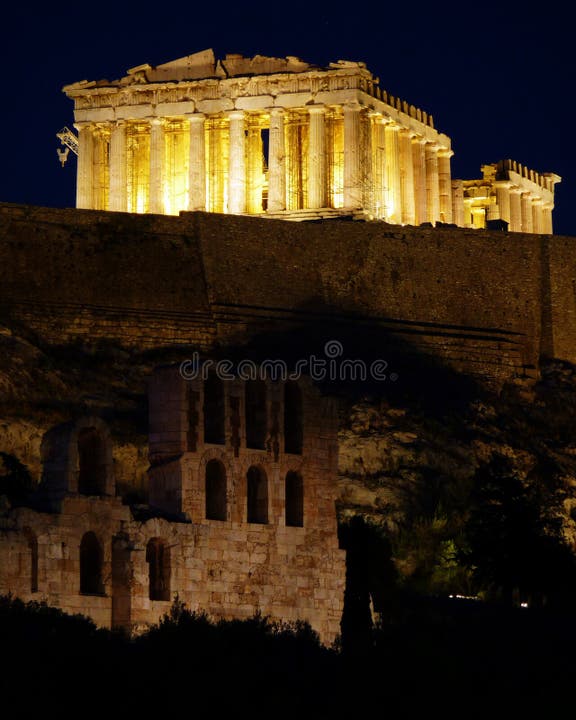 Athens Acropolis Parthenon Night View Stock Image - Image of history ...