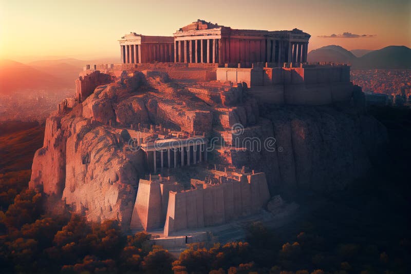 Athens Acropolis at Sunset 3d Drawing. Generative AI Stock Illustration ...