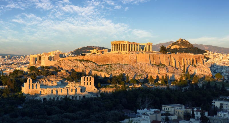 Athens, Acropolis Illuminated Under Full Moon Stock Photo - Image of ...