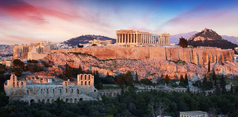 Athens, Acropolis Illuminated Under Full Moon Stock Photo - Image of ...