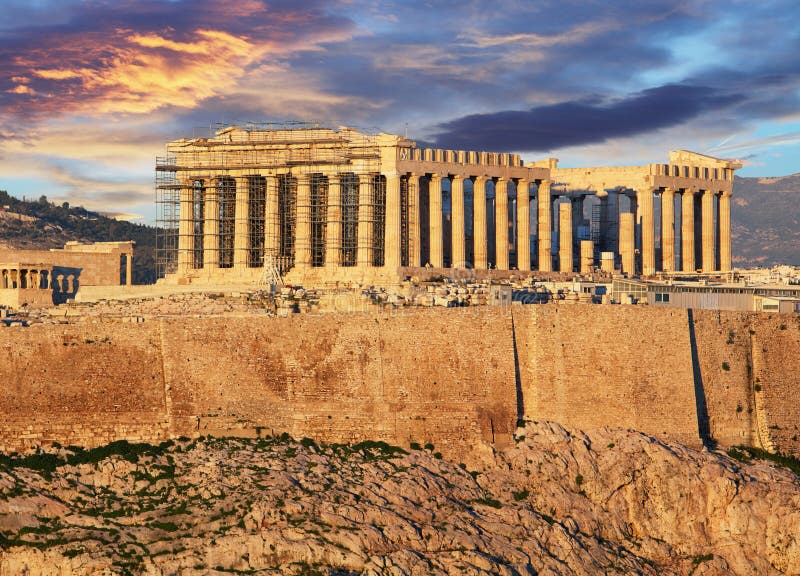 Athens, Acropolis Illuminated Under Full Moon Stock Photo - Image of ...