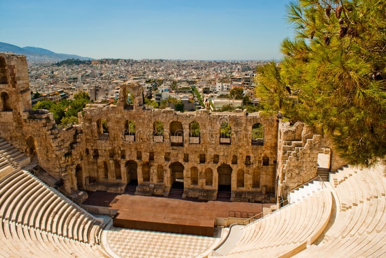 Athens Amphitheater from the Parthenon Stock Image - Image of parthenon ...