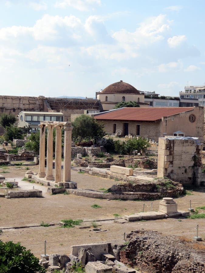 Athens, Ancient Ancient Ruins and Modern Buildings Stock Image - Image ...