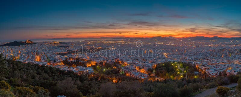Athens at blue hour stock photo. Image of greek, backround - 99920376