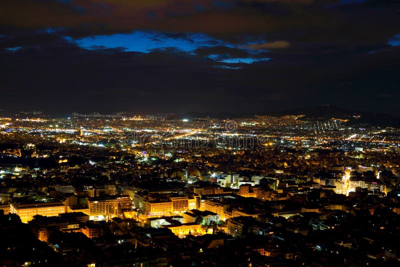 Athens City from Lycabettus Hill at Night Stock Photo - Image of ...