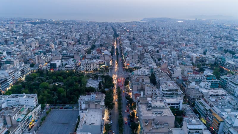 Athens at Dusk, Aerial View Stock Image - Image of greece, cityscape ...