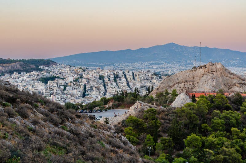 Athens. Evening stock image. Image of rock, colorful - 263839809