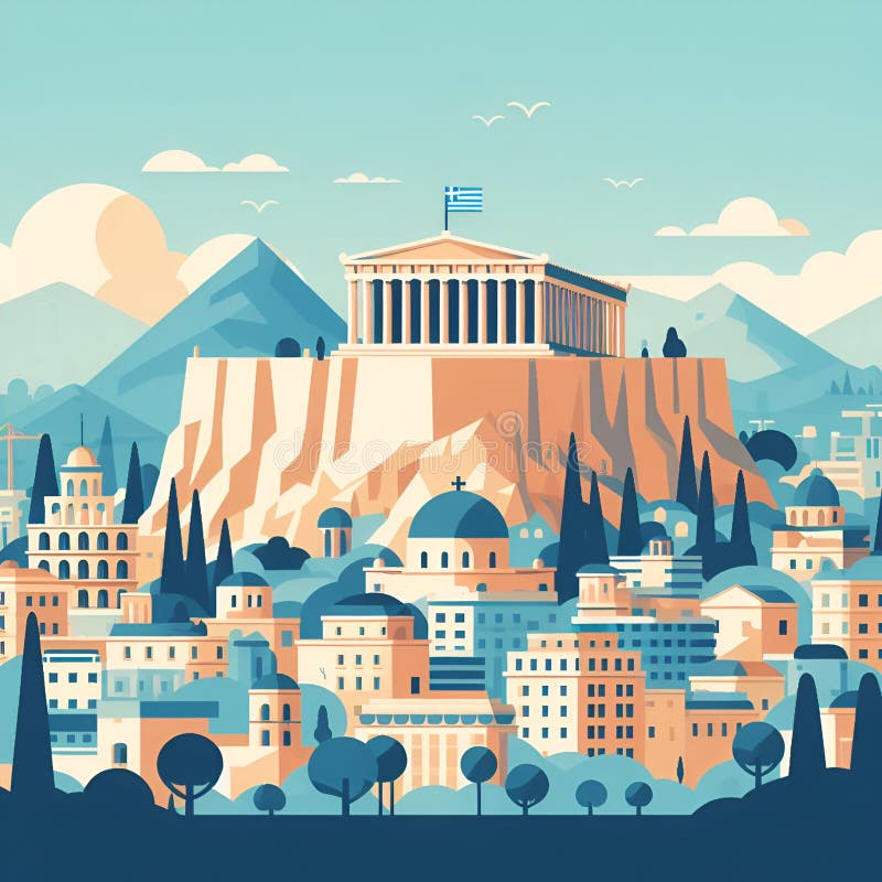 Athens Flat Vector City Illustration Stock Illustration - Illustration ...