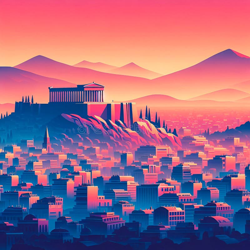 Athens Flat Vector Gradient City Illustration Stock Illustration ...