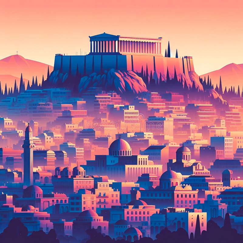 Athens Flat Vector Gradient City Illustration Stock Illustration ...