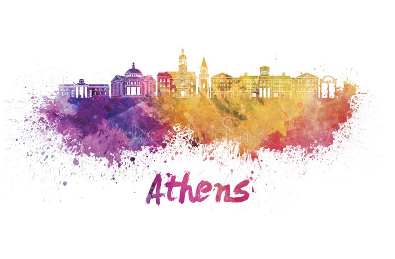 Athens GA Skyline in Watercolor Stock Illustration - Illustration of ...