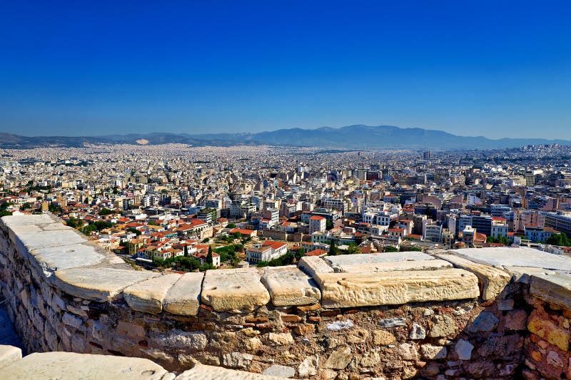 Athens Greece. from the Acropolis Panoramic View Over the City Stock ...