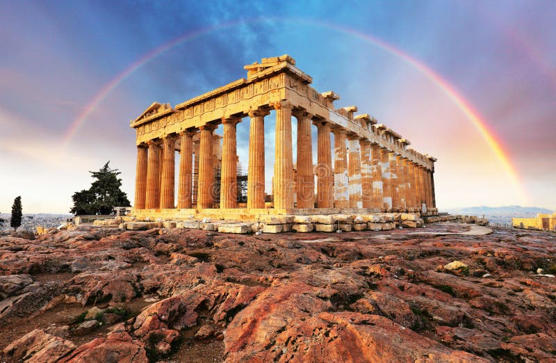 Athens, Greece - Acropolis with Rainbow Stock Photo - Image of ...