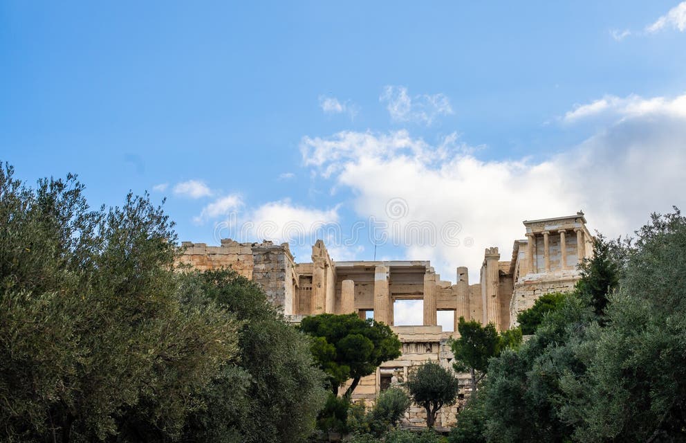 Athens, Greece. Acropolis Slope Stock Image - Image of clouds, tourism ...