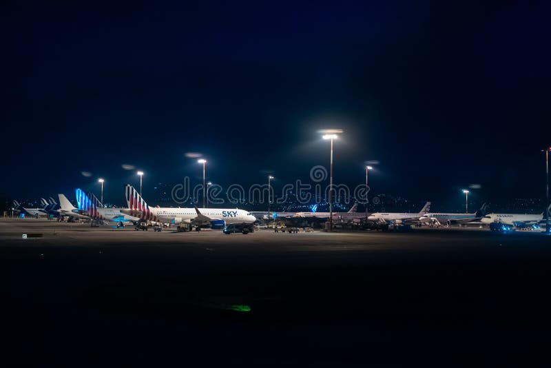 Airplanes at Athens Airport at Night Editorial Photography - Image of ...