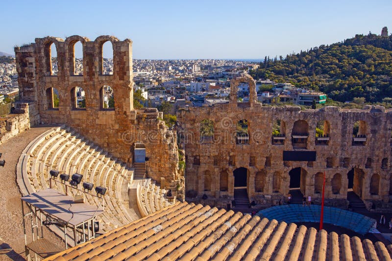 Famous Ancient Theater of Athens, in Acropolis Editorial Image - Image ...