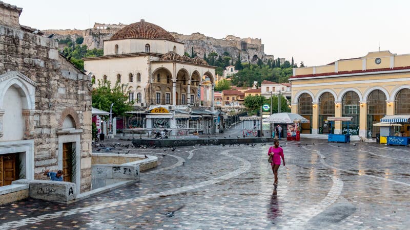 Athens Greece/August 16, 2018:View of the Square with Acropolis ...