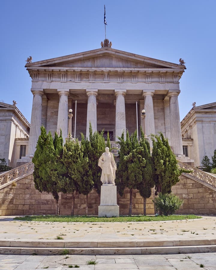 Athens Greece, the National Library Stock Photo - Image of statue ...