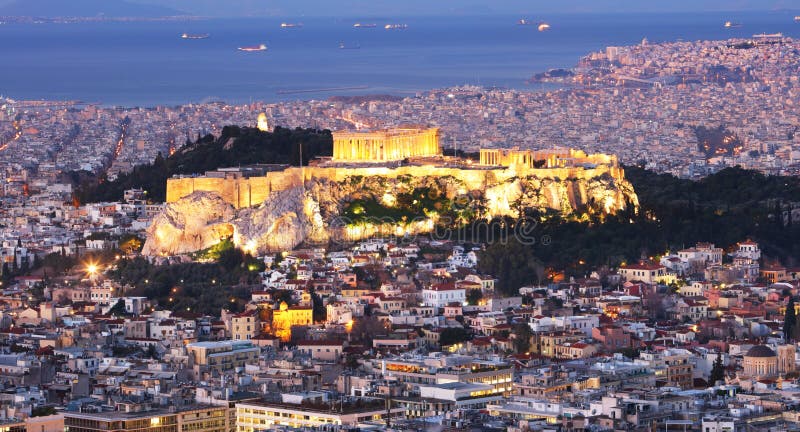 Athens - Greece at Night, Acropolis Stock Photo - Image of mountain ...