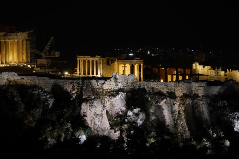 Athens Greece, Night View of Partehnon Temple Stock Photo - Image of ...