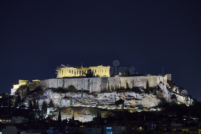 Athens, Greece, Night View of Parthenon Temple Stock Photo - Image of ...