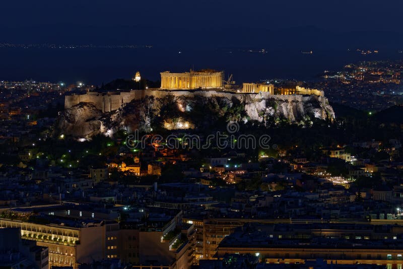 Athens Greece, Night View of Parthenon Temple Stock Photo - Image of ...