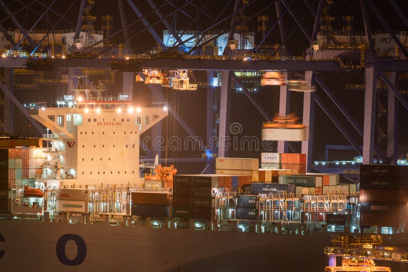 Athens, Greece - November 15, 2017: Loading of Container Carrier at the ...
