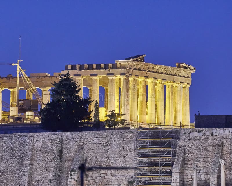 Athens, Greece, Parthenon Temple on Acropolis, Night View Stock Image ...