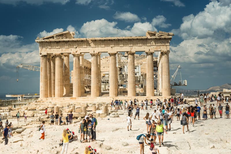 Athens, Greece - SEPTEMBER 2016: a Lot of Tourists Around the Parthenon ...