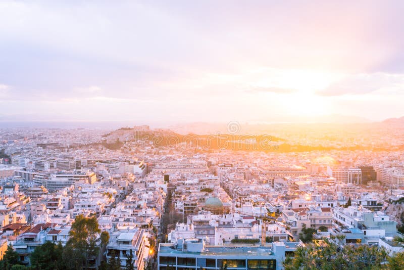 Athens, Greece at Sunset editorial photography. Image of landmark ...